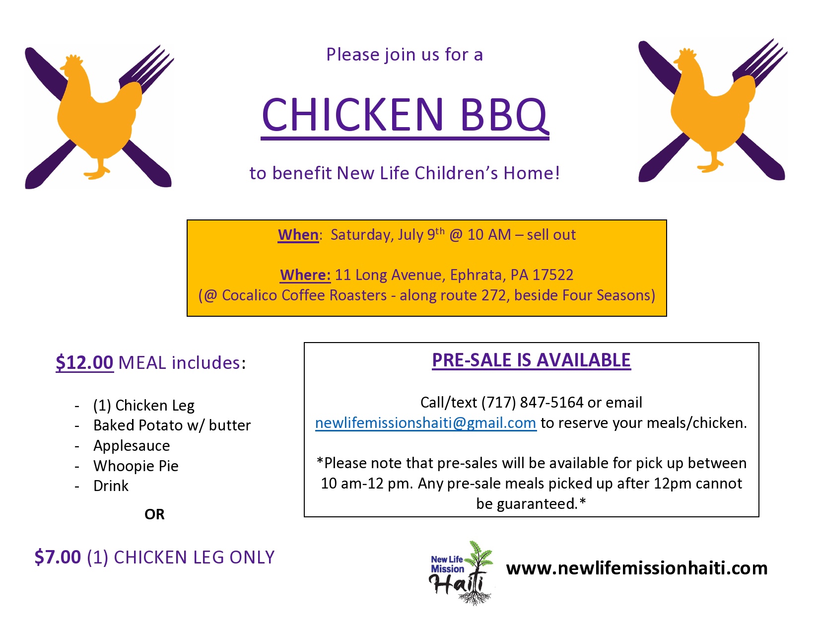Chicken BBQ Fundraiser | New Life Mission - Haiti, Inc.